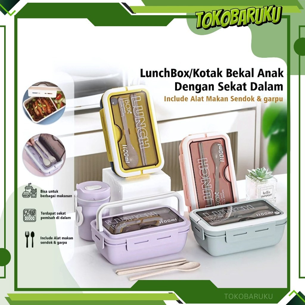 Jual (KEYA) Lunch Box Set Kotak Bekal Makan Siang Free Sendok 1100ML | Shopee Indonesia