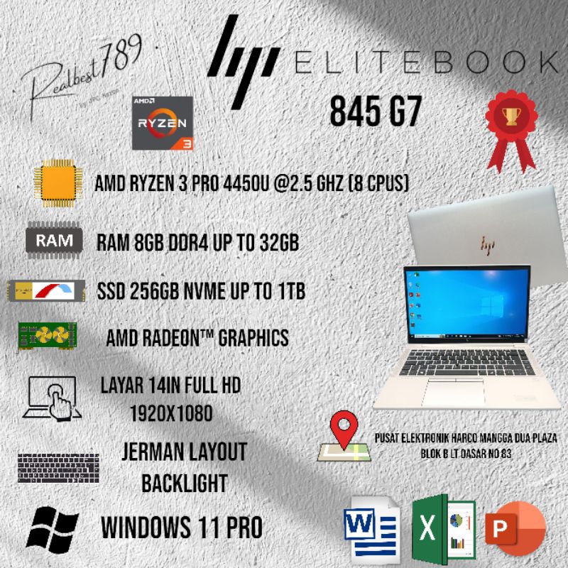 Jual Laptop HP EliteBook 845 G7 Amd Ryzen 3 Pro 4450u (8 Cpus) Ram 32GB Ssd 1TB Layar 14in Ips ...