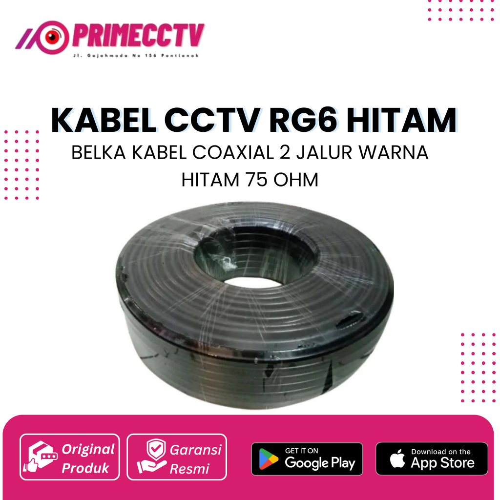 Jual KABEL CCTV RG6 POWER BELKA KABEL COAXIAL 2 JALUR WARNA HITAM 75 ...