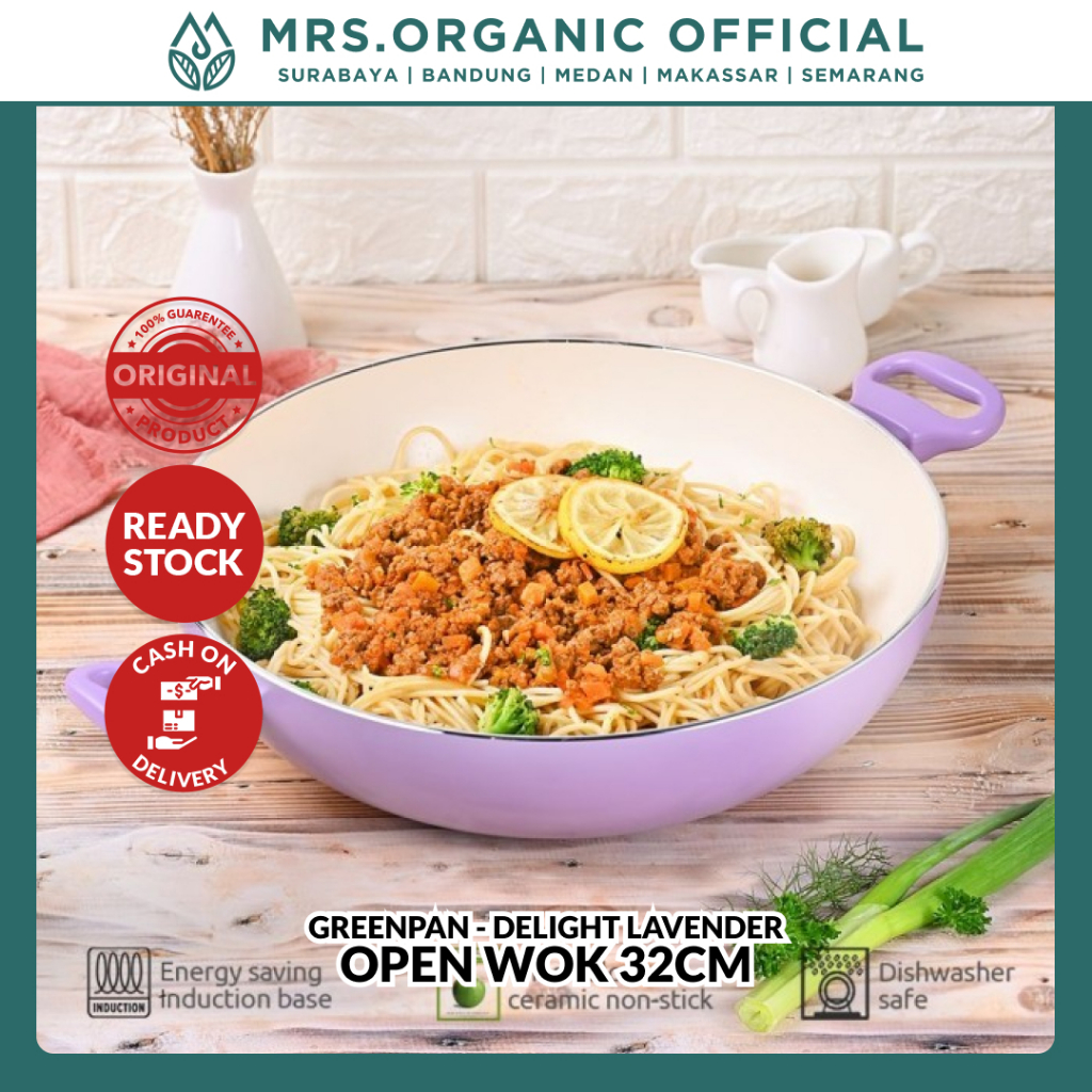 Jual Wajan Penggorengan Anti Lengket GreenPan Delight Lavender Open Wok 32 cm / 5.43L | Shopee ...