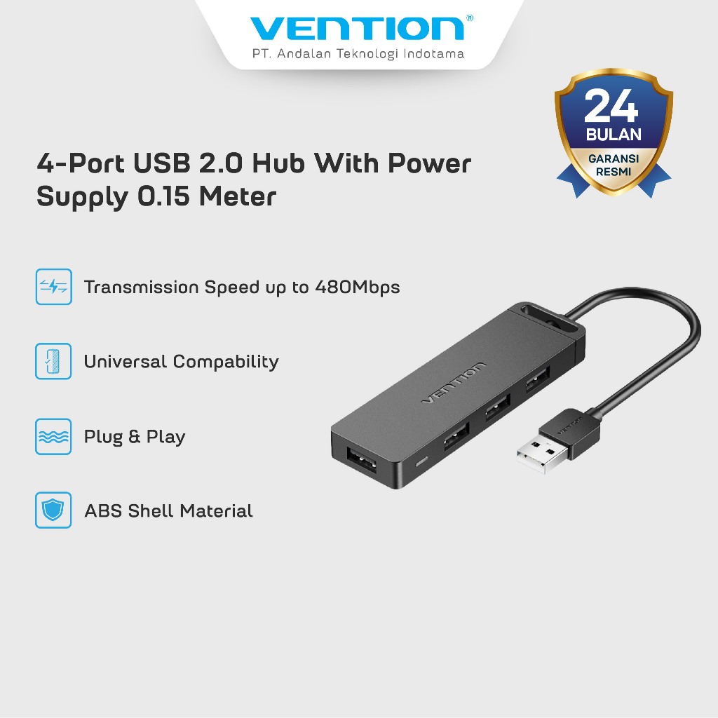 Jual Vention USB HUB 2.0 4 Port With Power Supply 4K 60 Hz 480Mbps ...