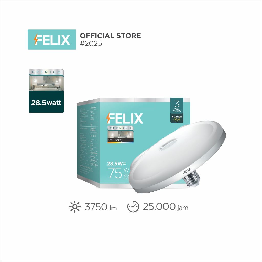 Jual FELIX PREMIUM LED UFO 28.5W Putih Cahaya Super Terang Hemat 90% ...