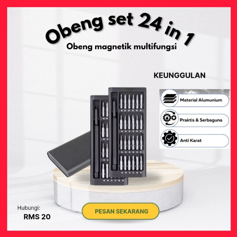 Jual set obeng magnet magnetic 24 in 1 obeng baut kecil multifungsi 24 ...