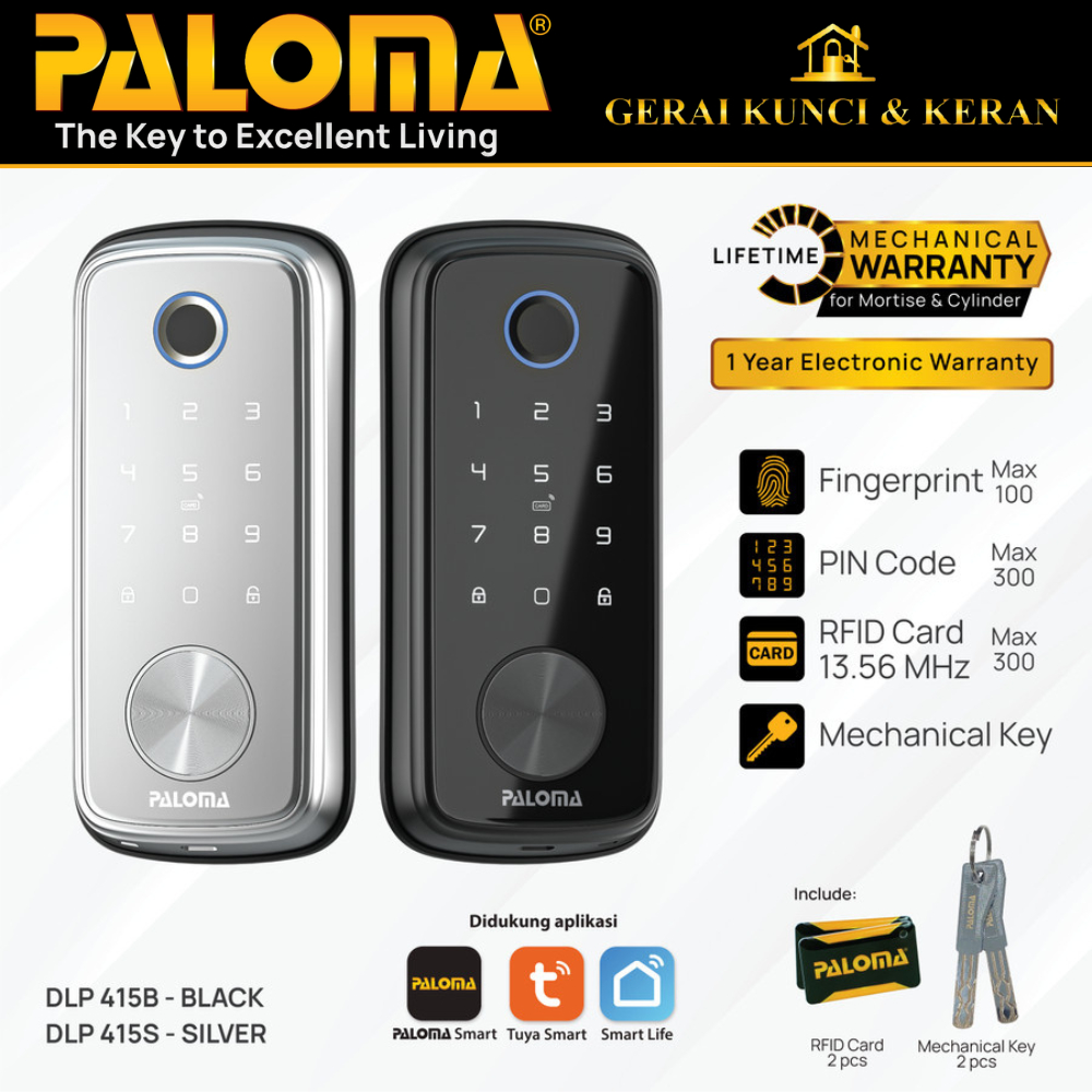 Jual PALOMA DLP 415 415B 415S Digital Lock Smart Home Door Kunci Pintu Deadbolt WiFi Matte Black ...