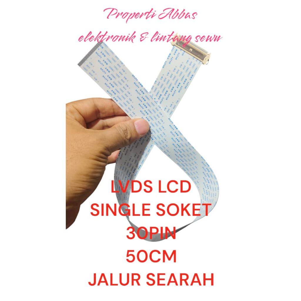 Jual LVDS 30PIN 50CM SINGEL SOKET JALUR SEARAH BALIK FFC CABLE SINGLE ...