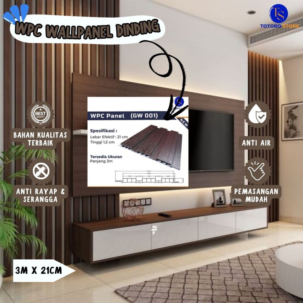 Jual [TOTORO STORE] WPC Panel Isi 8 Pcs Bahan PVC Premium Ukuran 3M x ...