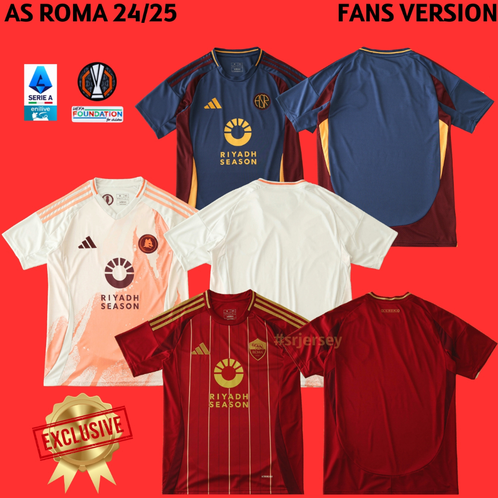 Jual FANS Jersey As Roma 2024 2025 home away 3RD thrid Baju Bola Grade ...