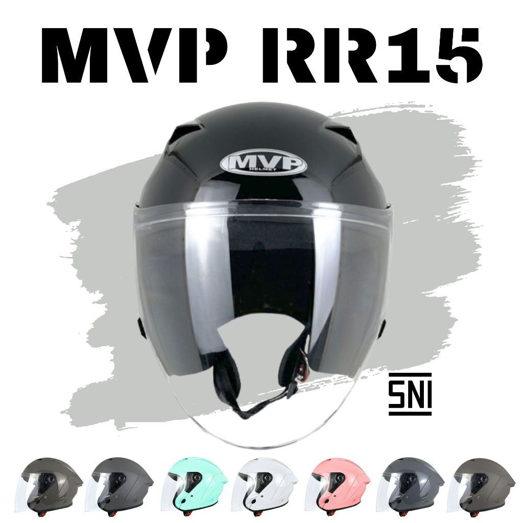 Jual Helm Half Face MVP RR15 Hitam Glosy Kaca Visor Bening/Helm Premium ...