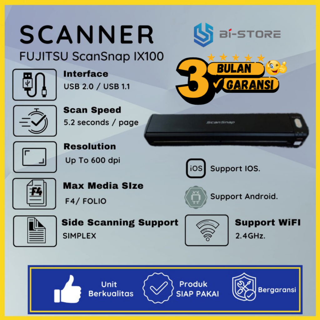 Jual Scanner F4 Portable Fujitsu ScanSnap IX100 Bisa Wifi n Scan Ke Hp ...