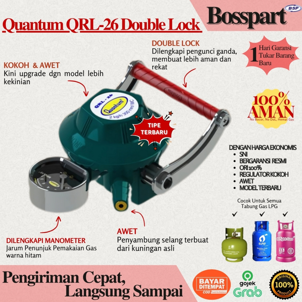 Jual QUANTUM Regulator Gas LPG Double Lock QRL-26 / Regulator Tekanan ...