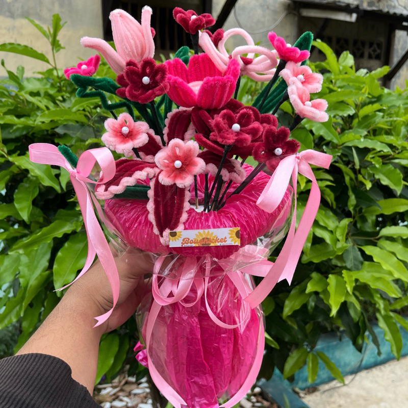 Jual Round Buket Kawat Bulu Camellia Flower Korean Look - Bucket Bunga ...