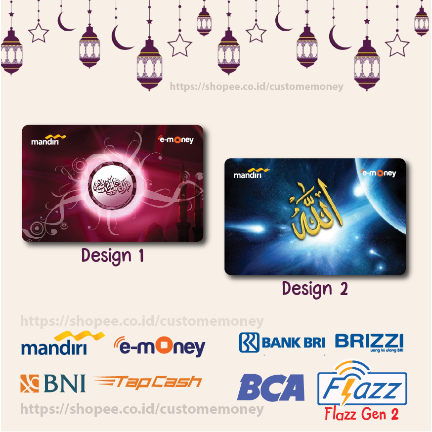 Jual KARTU EMONEY DESIGN MUSLIM KALIGRAFI ALLAH SWT ETOLL E-MONEY ...