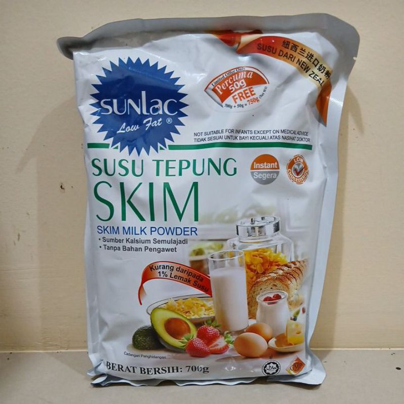 Jual SUNLAC LOW FAT, SUSU TEPUNG SKIM 700 GRAM FREE 50 GRAM (750 GRAM) EXP 31/1/27 | Shopee ...