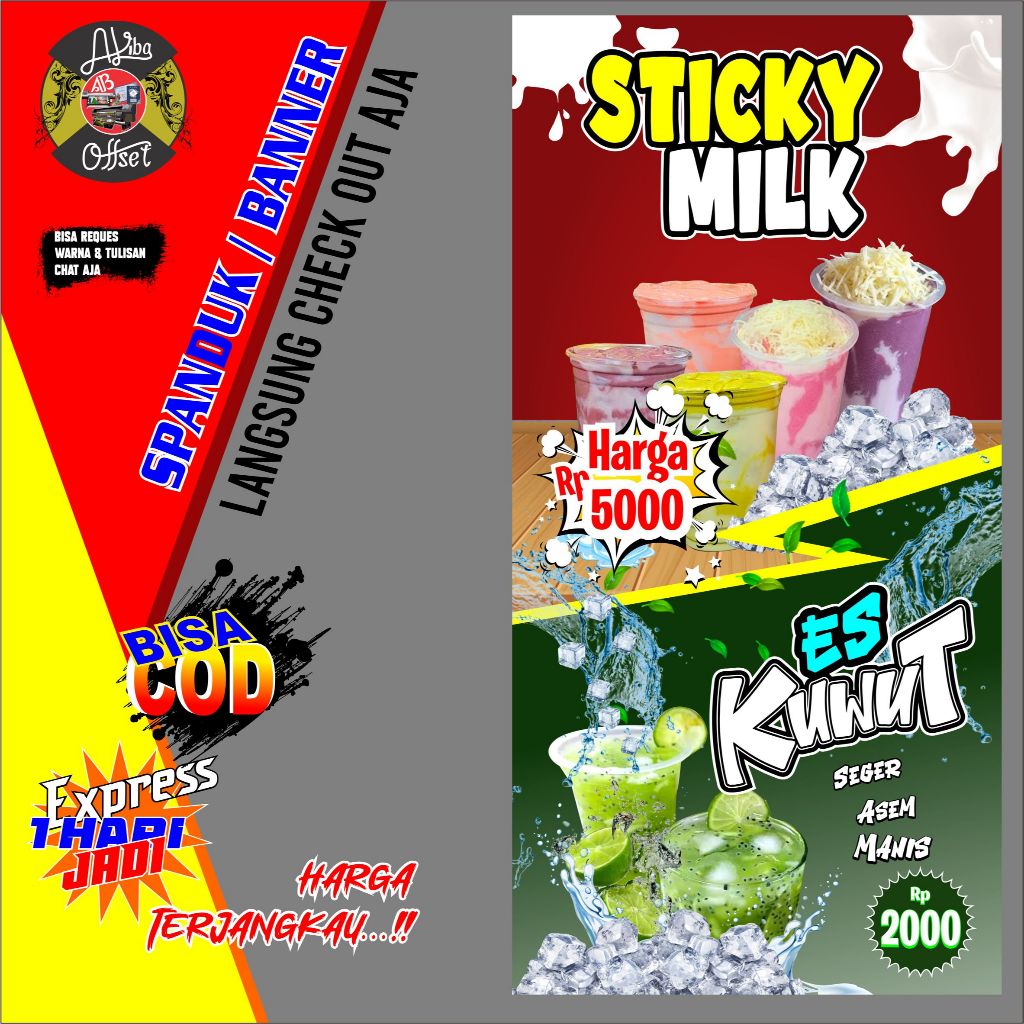 Jual SPANDUK BANNER STICKY MILK ES KUWUT 60120 | Shopee Indonesia