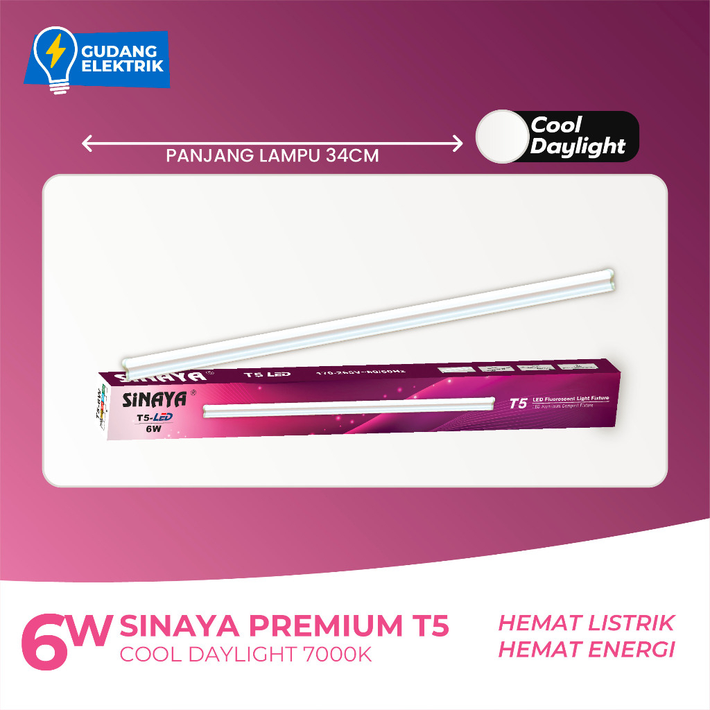 Jual Lampu TL T5 LED Sinaya T5 6W/Nyaman dan Efisien/Lampu LED Putih {Cool Daylight}Panjang 34 ...