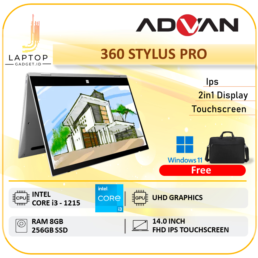 Jual Laptop Advan STYLUS PRO 360 2IN1 Touch Intel i3 1215 8GB 256GB SSD ...