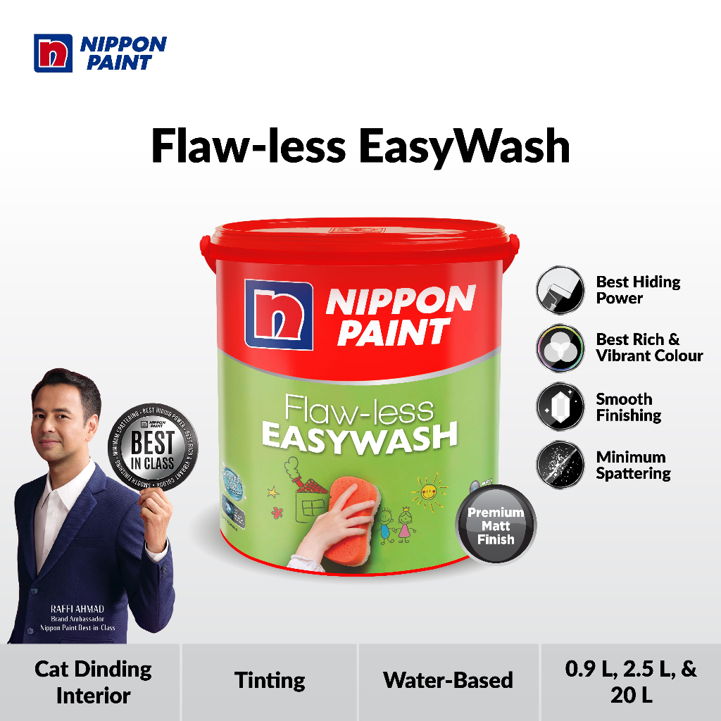 Jual NIPPON FLAW-LESS EASYWASH - (TINTING) -2.5 L-CAT PREMIUM DINDING INTERIOR | Shopee Indonesia