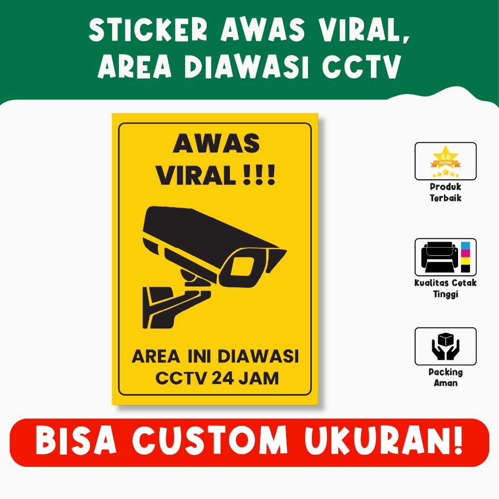 Jual Sticker CCTV Online – Area Diawasi, Bahan Vinyl Premium, Anti Air ...