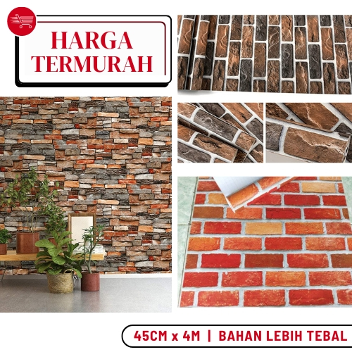 Jual Wallpaper Dinding Ruang Tamu Motif Batu Bata Oren Wallpaper ...