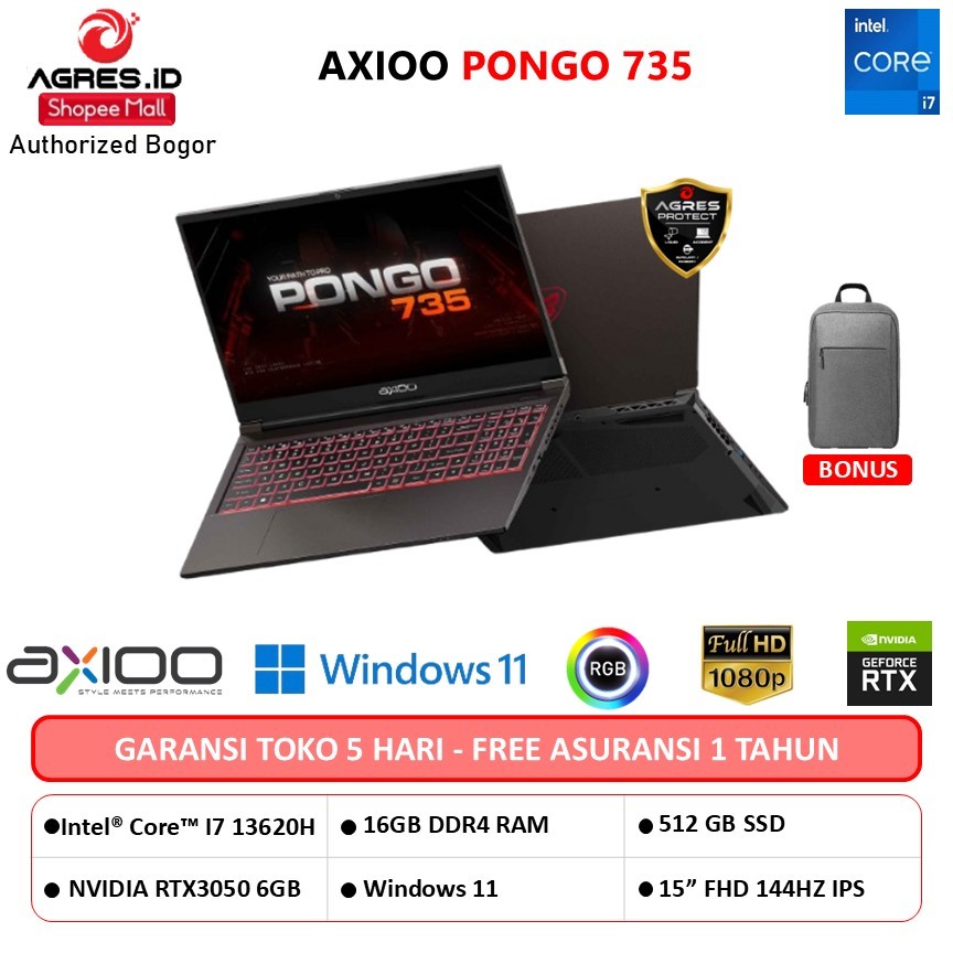 Jual AXIOO PONGO 735 I7 13620H RTX3050 6GB/ 16GB 512GB W11+OFFICE ...