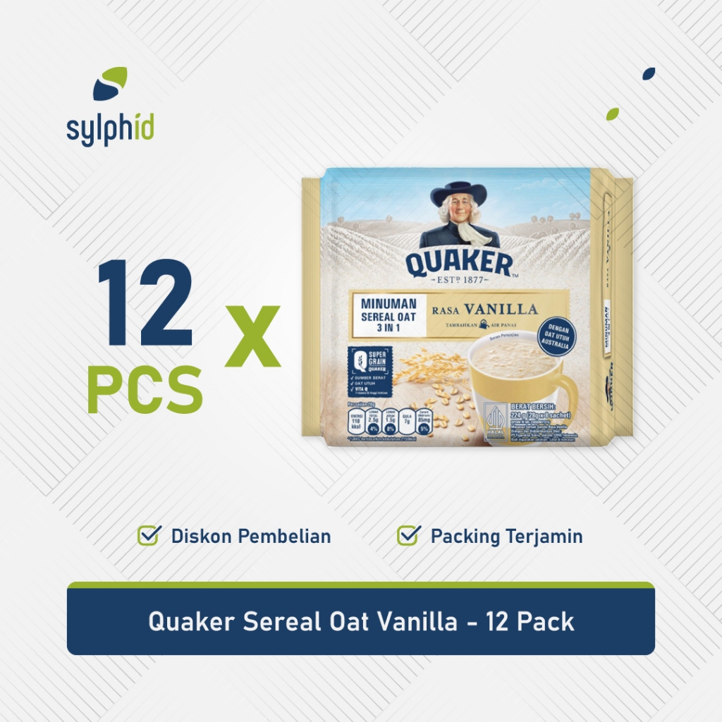 Jual 1 Dus Quaker Oat Vanilla 224gr (8s x 28gr) / Oatmeal 1 Karton (12 ...