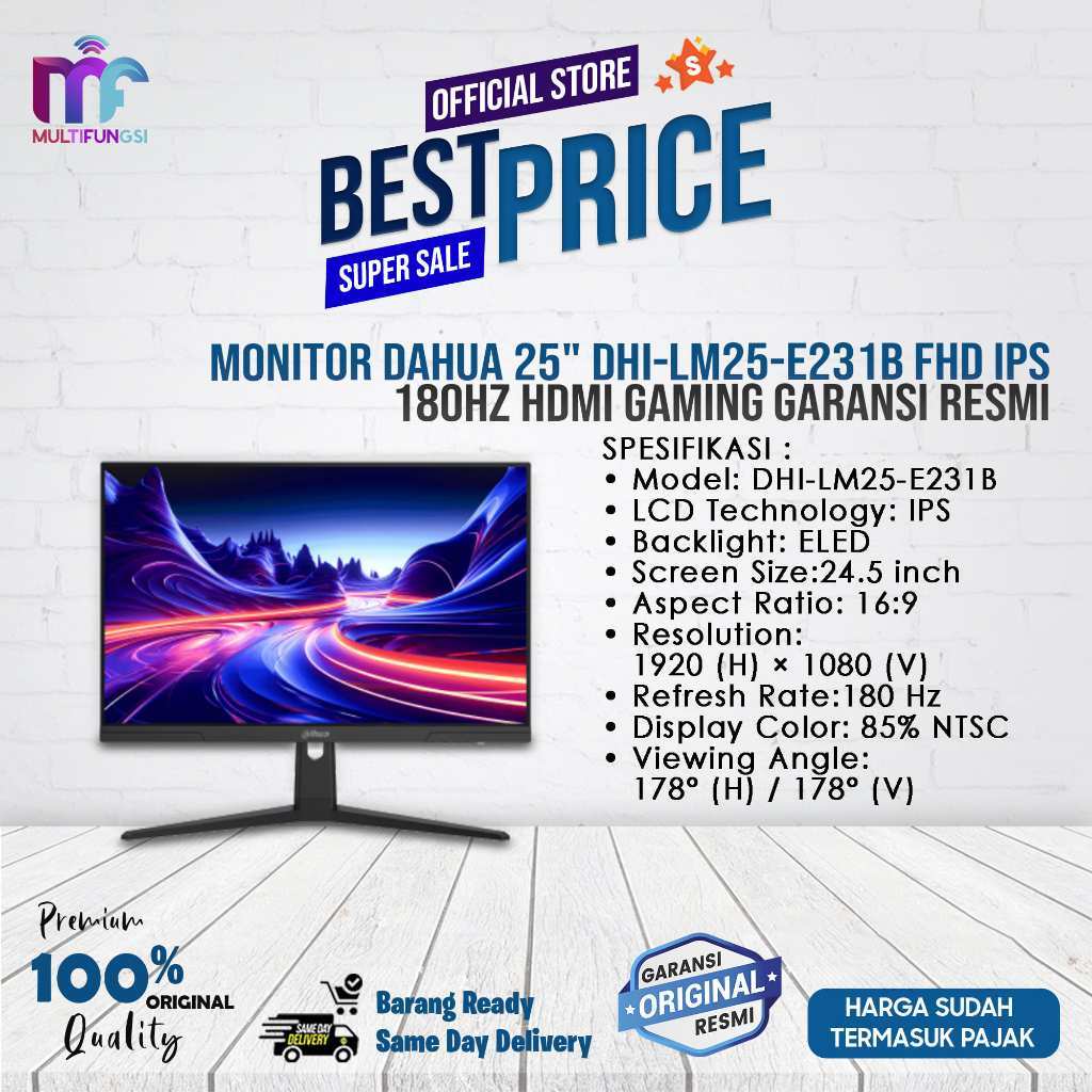 Jual Monitor Dahua 25" DHI-LM25-E231B FHD IPS 180Hz HDMI Gaming Garansi Resmi | Shopee Indonesia
