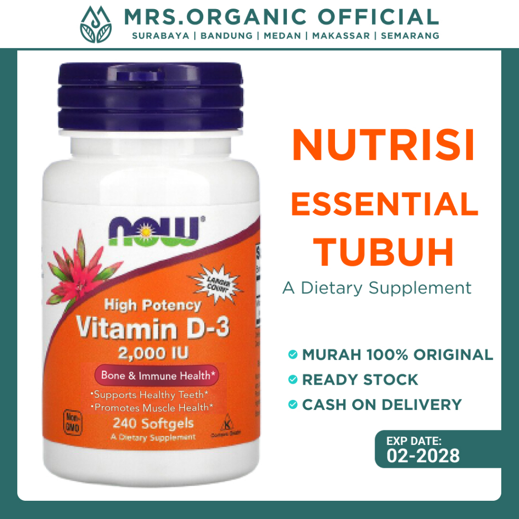 Jual Vitamin Suplemen NOW D 3 D3 2000 IU 240 Softgel - Imun Tulang ...
