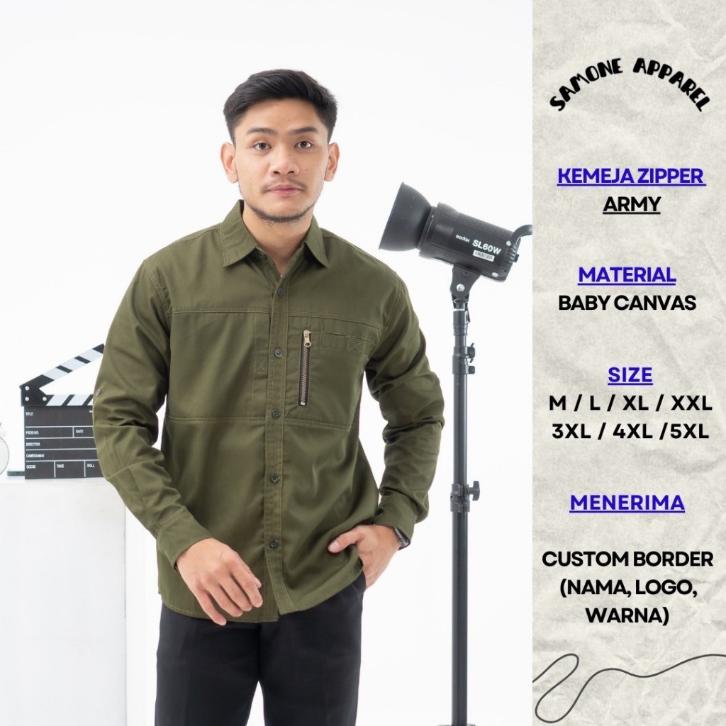 Jual Samone - Kemeja Lengan Panjang Zipper pria/Kemejapdh ...