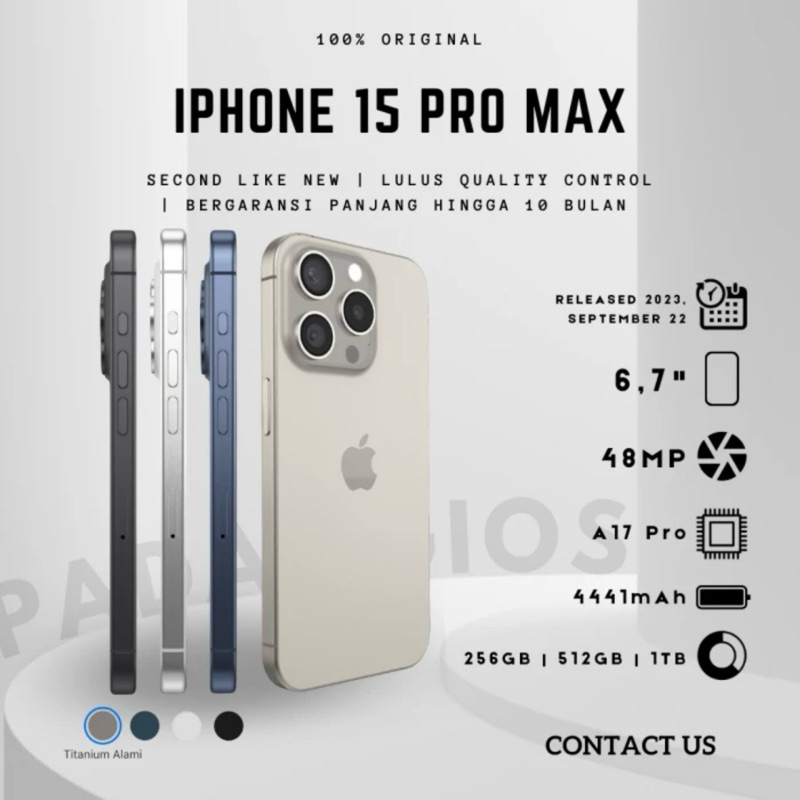 Jual iPhone 15 Pro Max Second Resmi 256gb 512gb 1tb Fullset Bergaransi ...