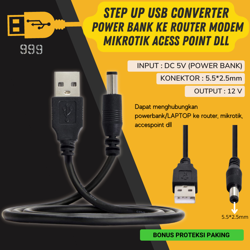 Jual kabel converter modem orbit ke power bank, kabel power usb 5v to ...