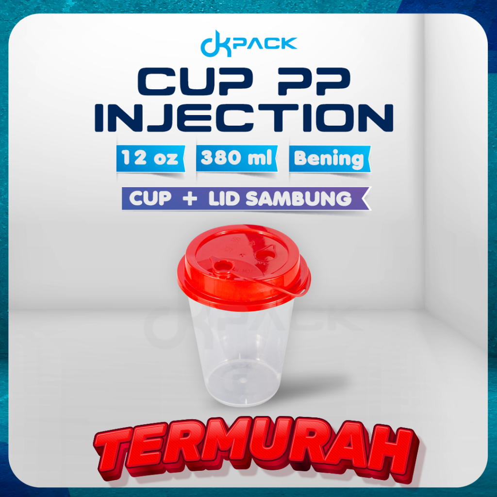 Jual Cup PP Injection Thinwall 12 oz Flat 380 ml Bening + Tutup Lid ...