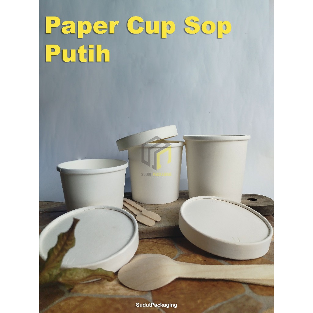 Jual Paper cup sop putih + tutup premium cup mangkok kertas warna putih ...