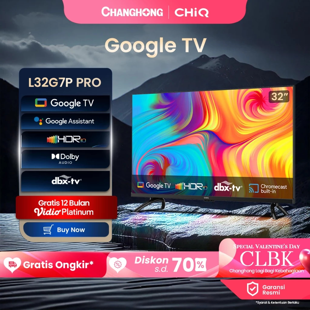 Jual CHiQ 32 inch Smart TV HDR10+DBX Dolby Audio Google Assistant Netflix Youtube Digital TV ...