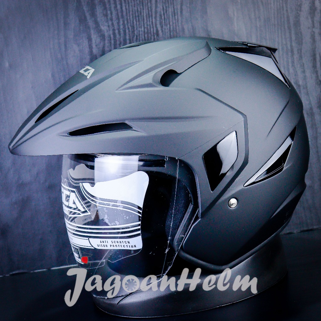 Jual HELM ASCA PREMIER SOLID | BLACK DOFF | DOUBLE VISOR | Shopee Indonesia