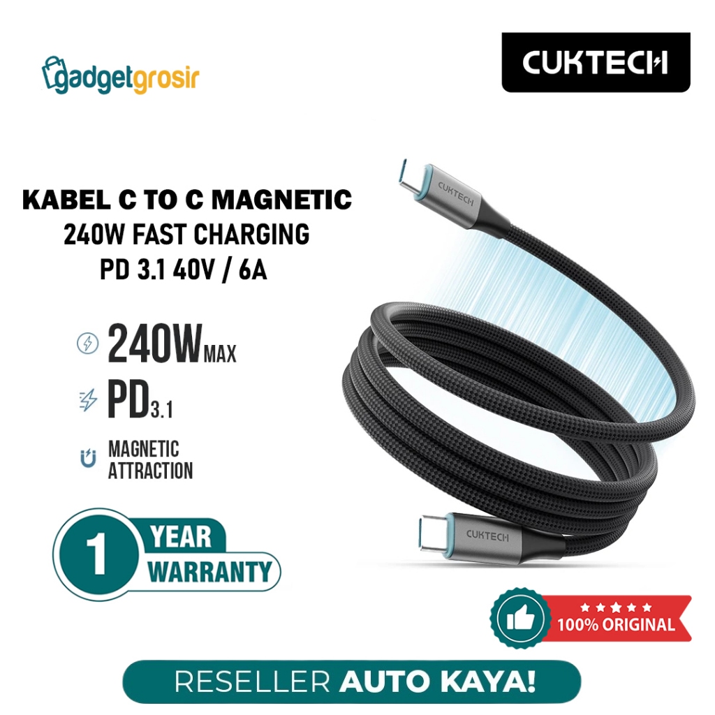 Jual KiiP X Cuktech Kabel Type C to C Magnetic 240W Fast Charging CMC610 PD 3.1 40V / 6A Cable ...