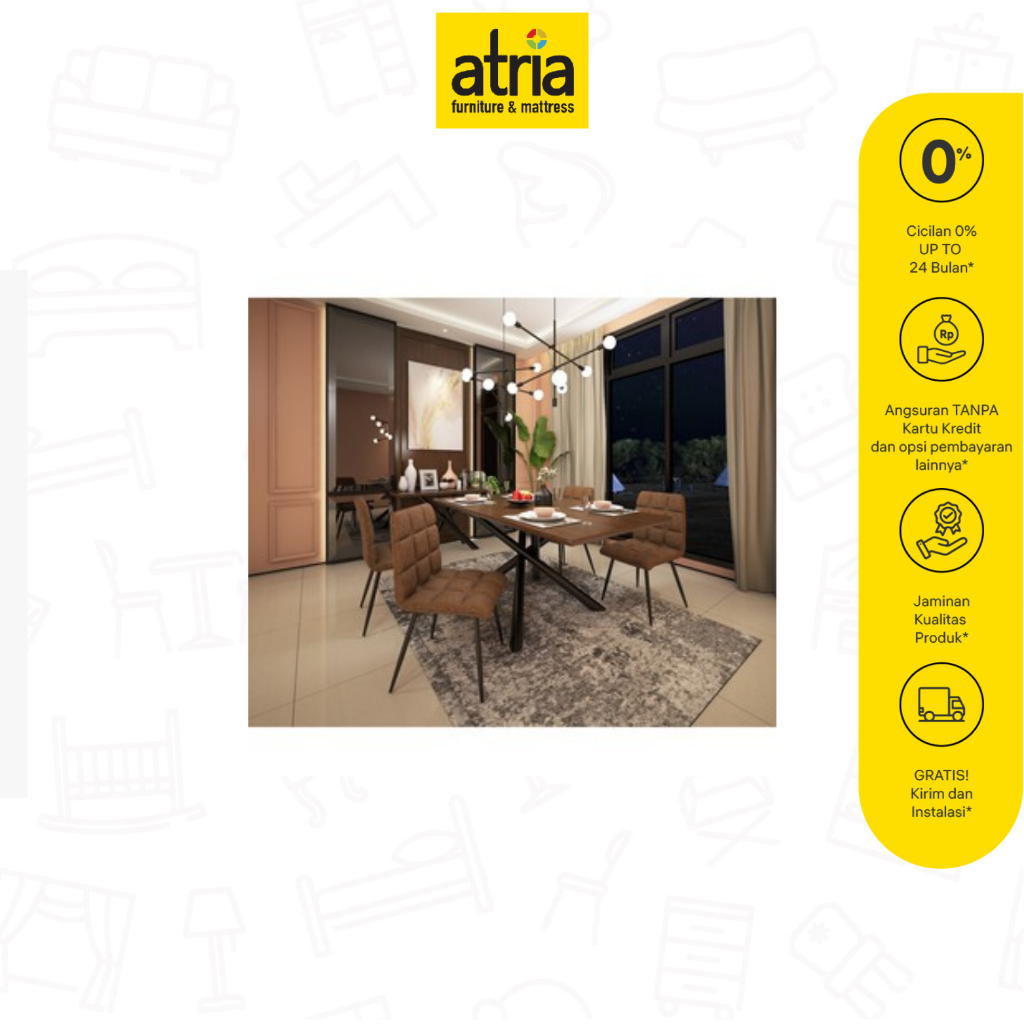 Jual Atria Meja Makan Rectangular Set + Sania Fabric Chair Brown ...