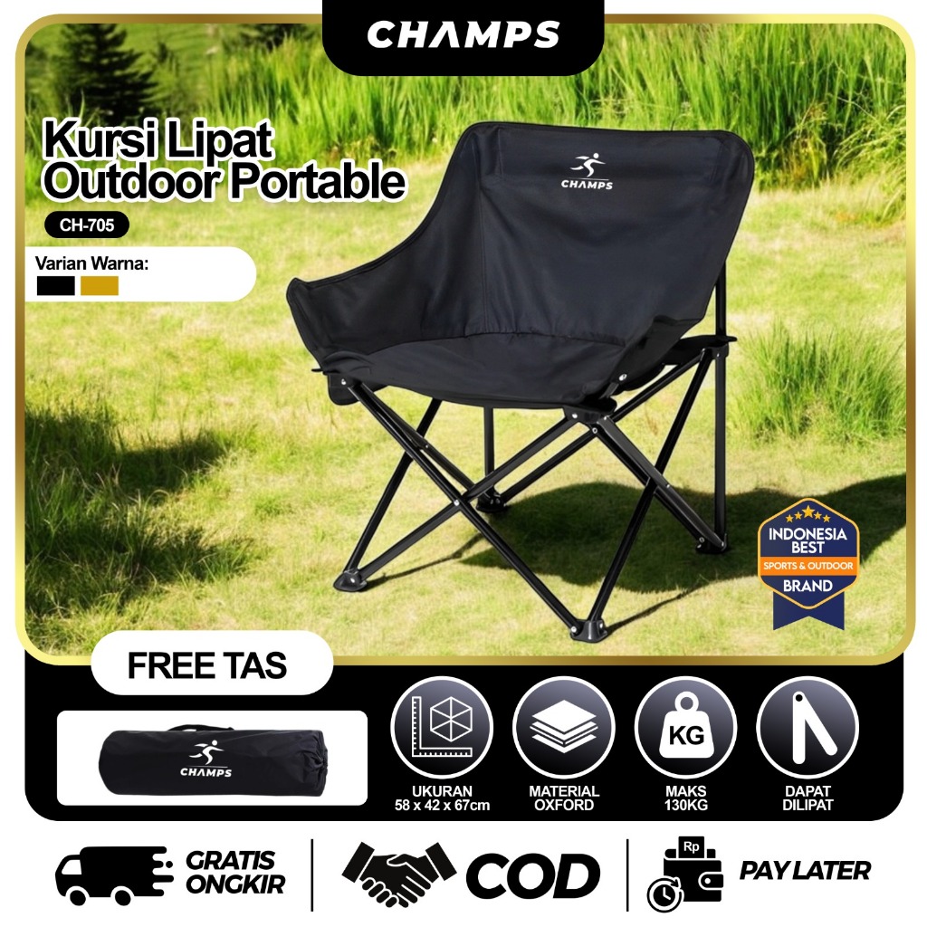 Jual CHAMPS Kursi Lipat Moon Camping Outdoor | Moon Chair Portable untuk Mancing, Gunung, Piknik ...