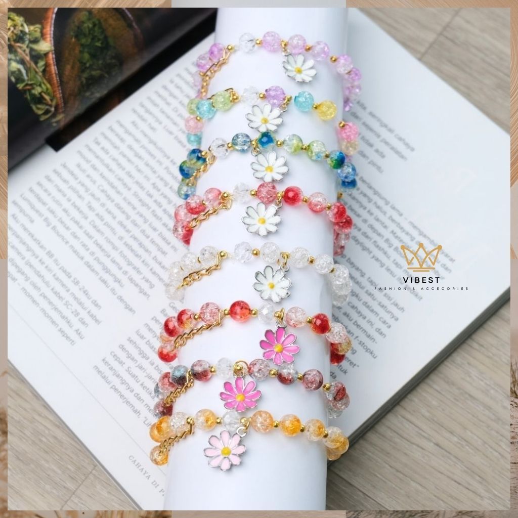 Jual Gelang Kristal Elastis Manik Bunga Daisy Korean Fashion Crystal ...