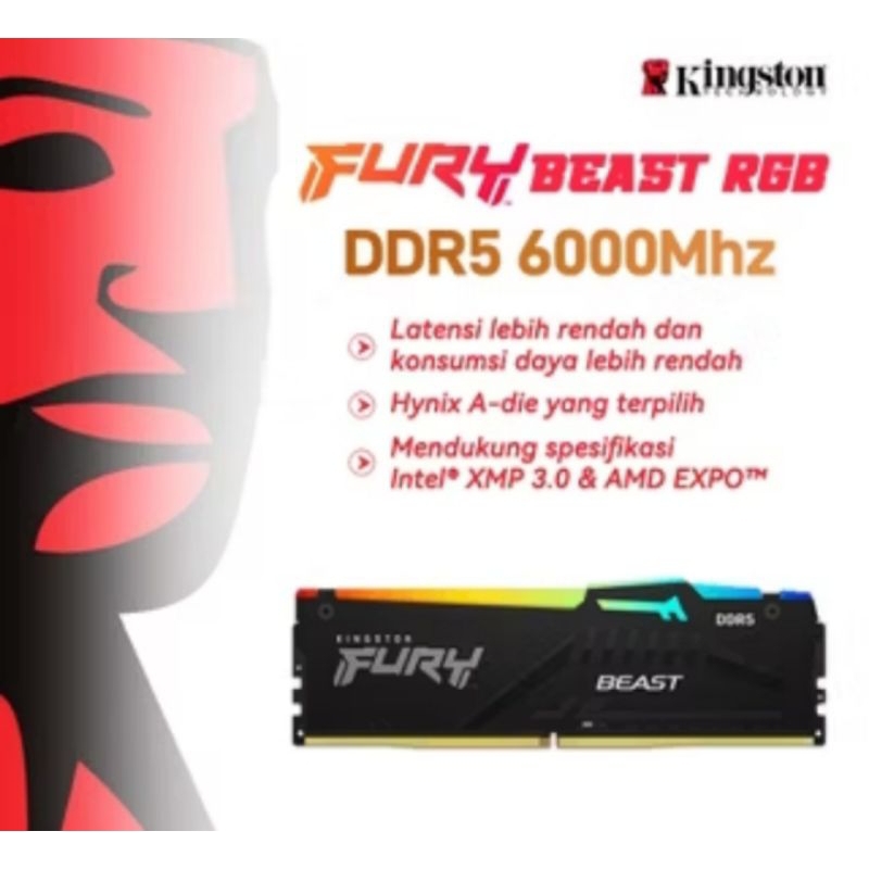 Jual Kingston furry beast DDR5 RAM dimm ROB 6000Mhz 32GB | Shopee Indonesia