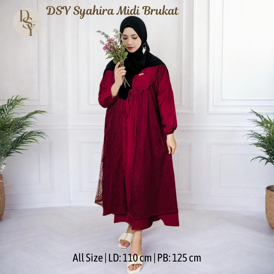 Jual DSY Syahira Midi Linen Mix Brukat All Size LD 110 PB 125 Enam ...