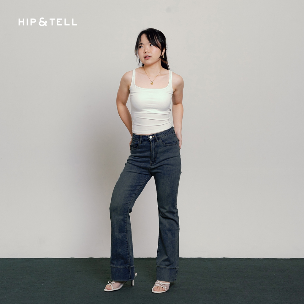 Jual Hip&Tell | Petite Highwaist Cutbray Jeans | Ashley Jeans Black ...