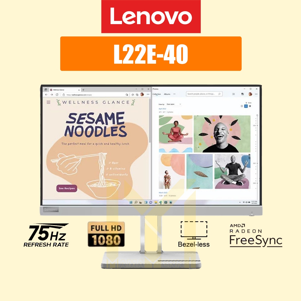 Jual Monitor Lenovo L22e-40 22" Bezel-less 4ms 75Hz Full HD VA HDMI VGA ...