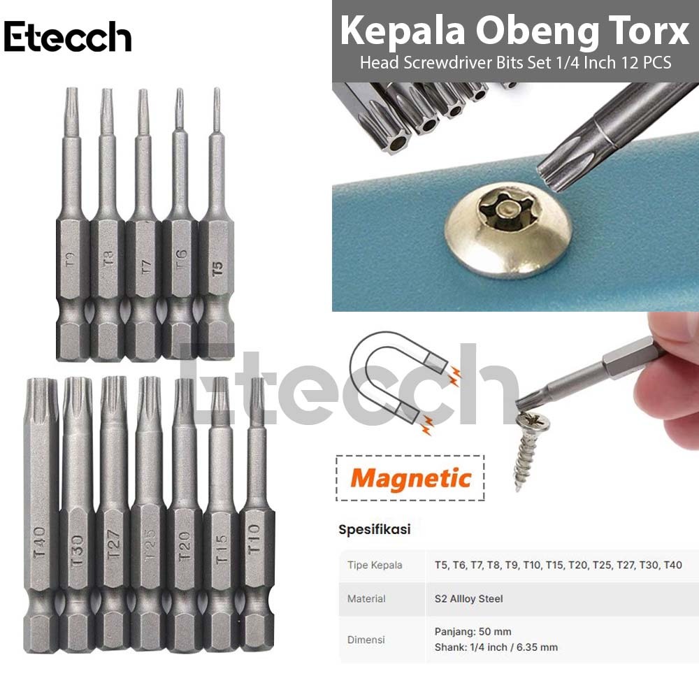 Jual Kepala Obeng Torx Head Screwdriver Bits Set 1/4 Inch 12 PCS ...