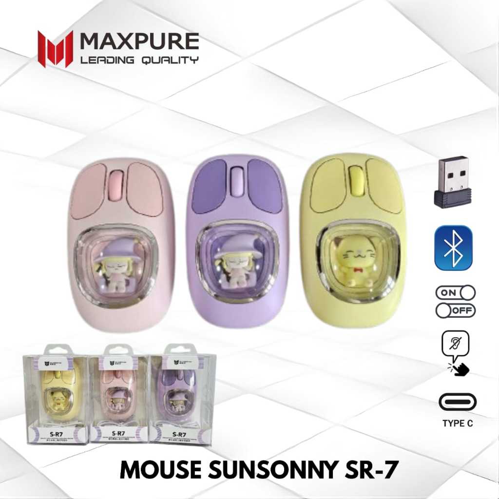 Jual Mouse Wireless bluetooth silent click charging mouse karakter SR7 ...