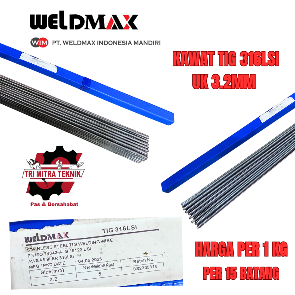 Jual Kawat Las Tig Rod Argon Stainles 316 LSI 3.2 MM Weldmax PER 1KG 15 ...