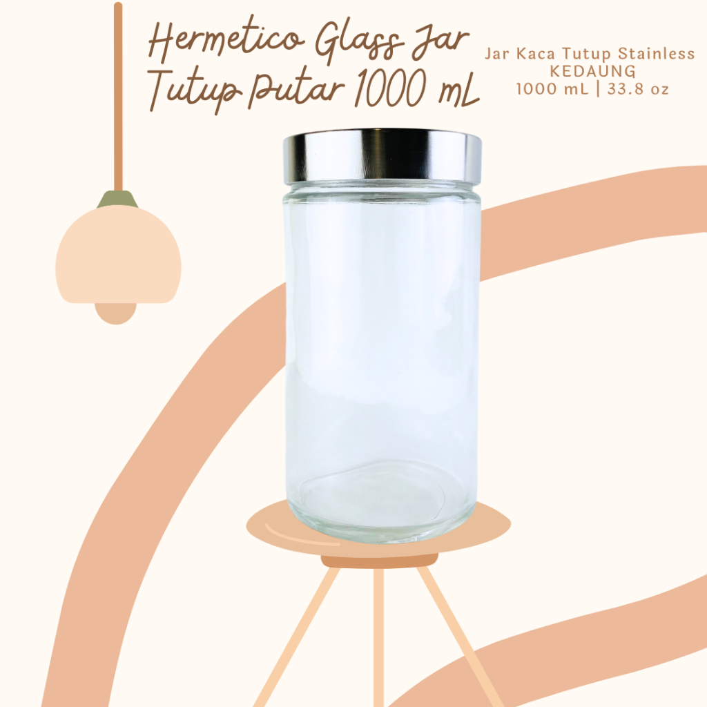 Jual Hermetico Jar Tutup Stainless Putar 1000 mL | Toples Kaca | Jar ...