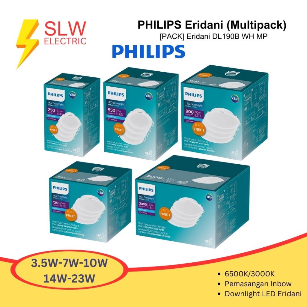 Jual PHILIPS DOWNLIGHT ERIDANI MULTIPACK 3.5W 7W 10W 14W 23W WATT ...
