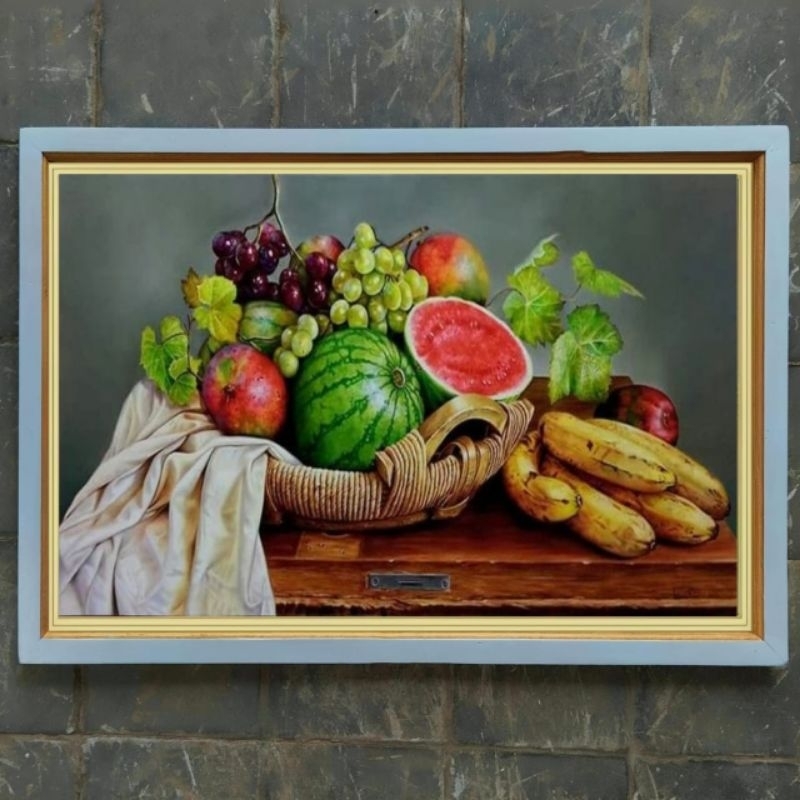 Jual hiasan dinding lukisan cetak buah-buahan segar plus figura ukuran 80*50 | Shopee Indonesia