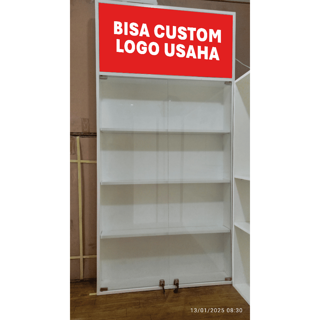 Jual Rak Kaca Display CUSTOM NAMA TOKO + Neon Box (Gratis Ongkir Pulau ...