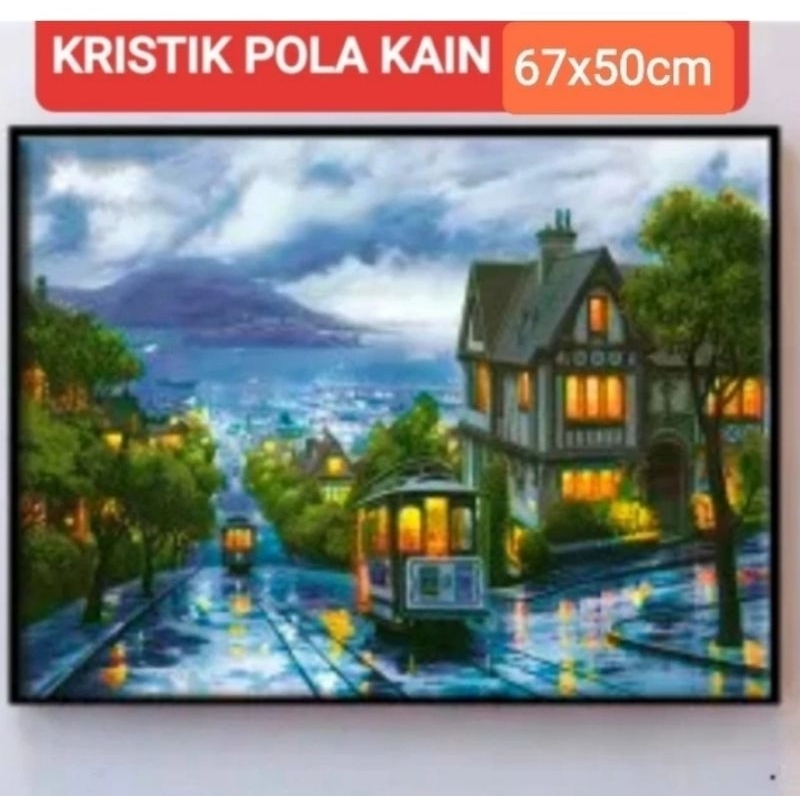 Jual (CROSS STITCH KIT) DIY kristik paket pola kain pemandangan bus ...
